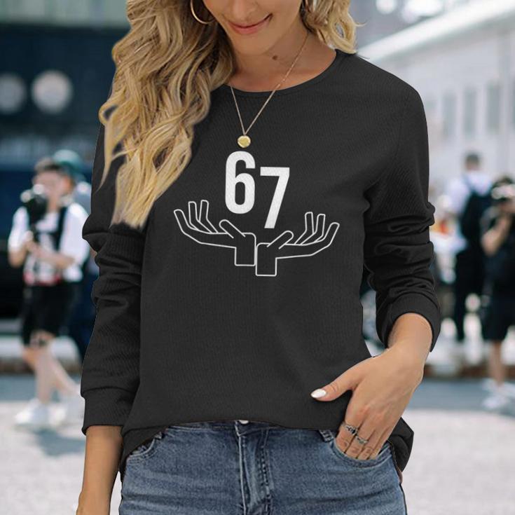 67 Six Seven Hand Gesture Meme Long Sleeve T-Shirt - Seseable