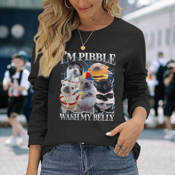 Pibble Dog Meme Brainrot Wash My Belly Long Sleeve T-Shirt - Monsterry CA