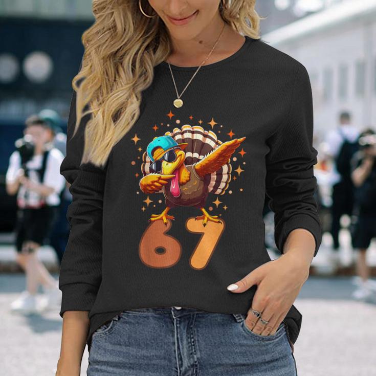 Turkey Dab 67 Six Seven Thanksgiving Meme Brainrot Long Sleeve T-Shirt ...