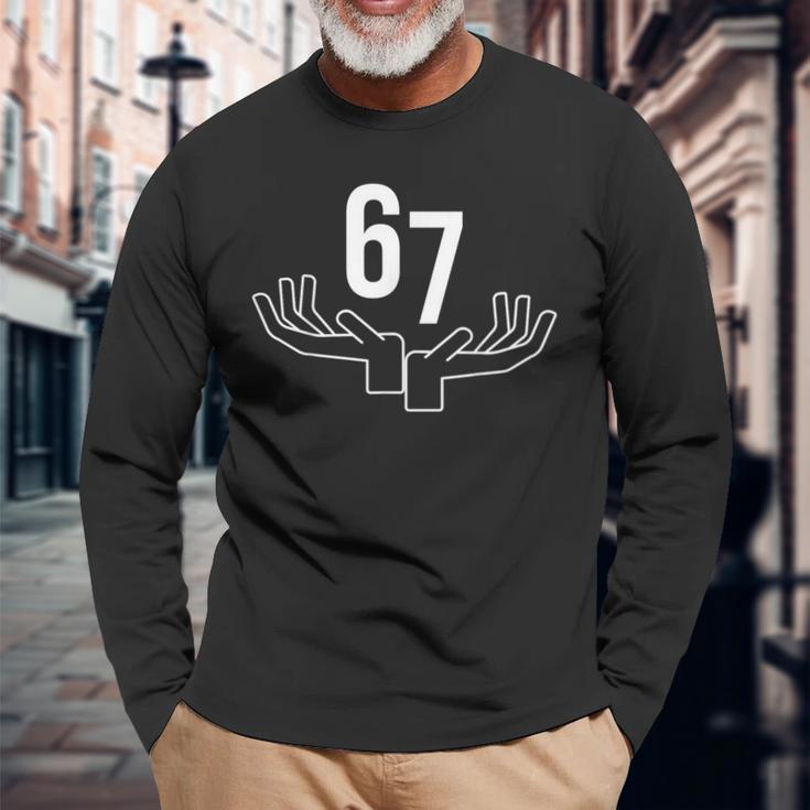 67 Six Seven Hand Gesture Meme Long Sleeve T-Shirt - Seseable
