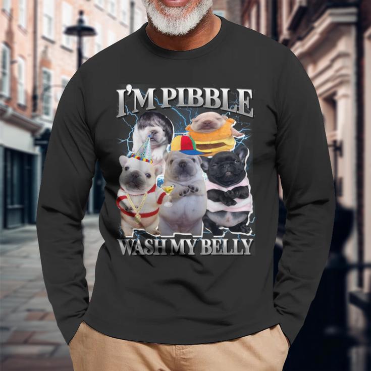 Pibble Dog Meme Brainrot Wash My Belly Long Sleeve T-Shirt - Monsterry CA