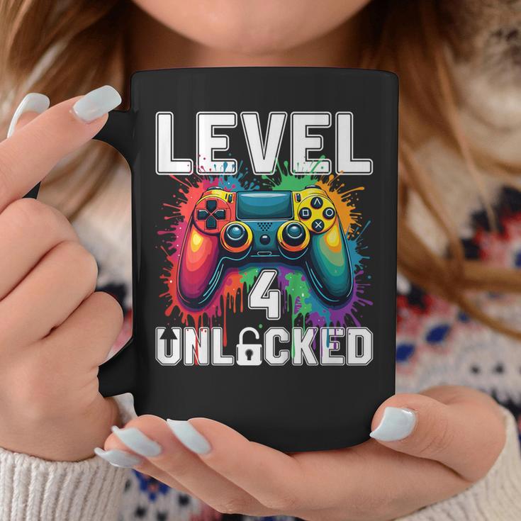 Level 4 Unlocked Video Game Theme 4Th Birthday Coffee Mug - Monsterry