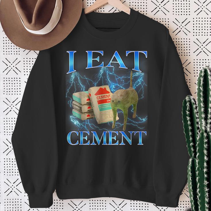 I Eat Cement Cat Meme Internet Memes Memes Gen-Z Sweatshirt - Seseable