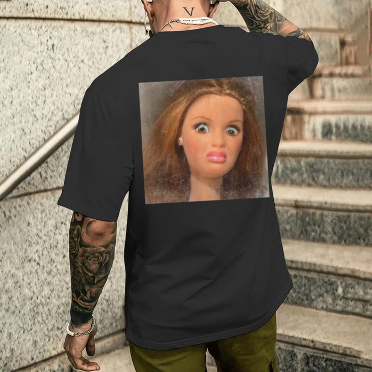 Disgusting Doll Face Meme Men's T-shirt Back Print | Mazezy