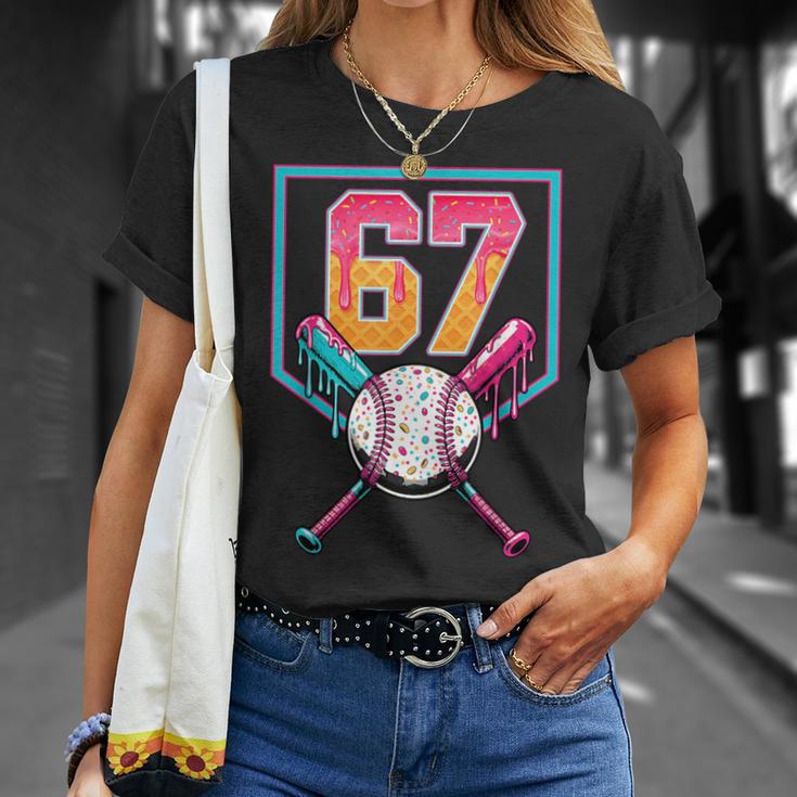 Baseball Ice Cream Drip Number 67 Player 67Th Birthday Men T-Shirt ...