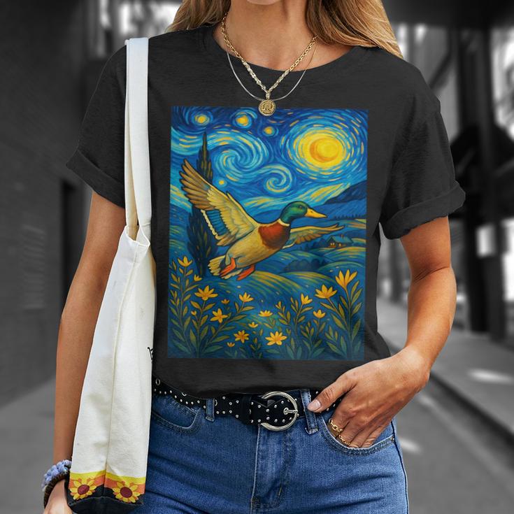 Starry Night Mallard Duck Van Gogh Style Hunting Farmer Farm T-Shirt ...