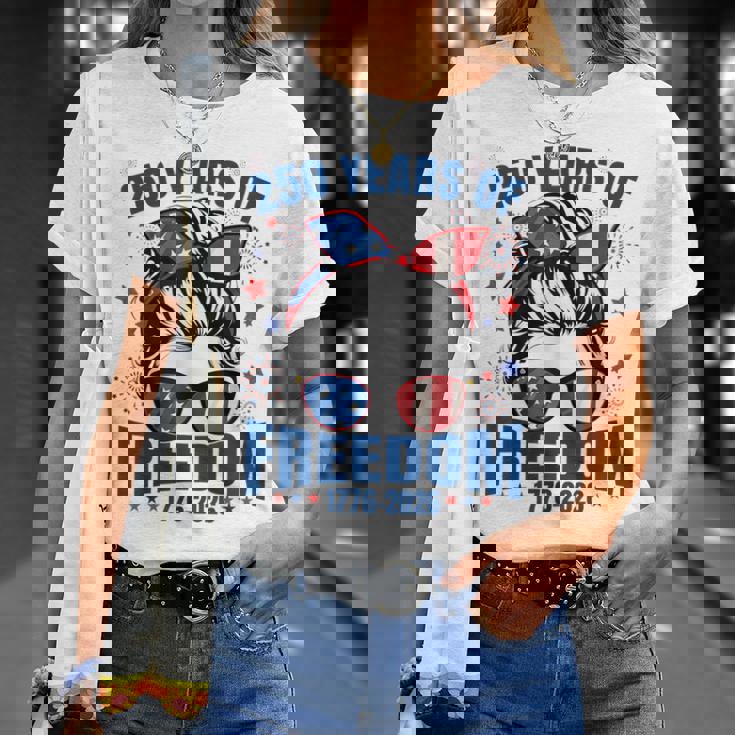 Usa 250Th Anniversary Messy Bun Celebrate 1776 2026 T-Shirt - Monsterry