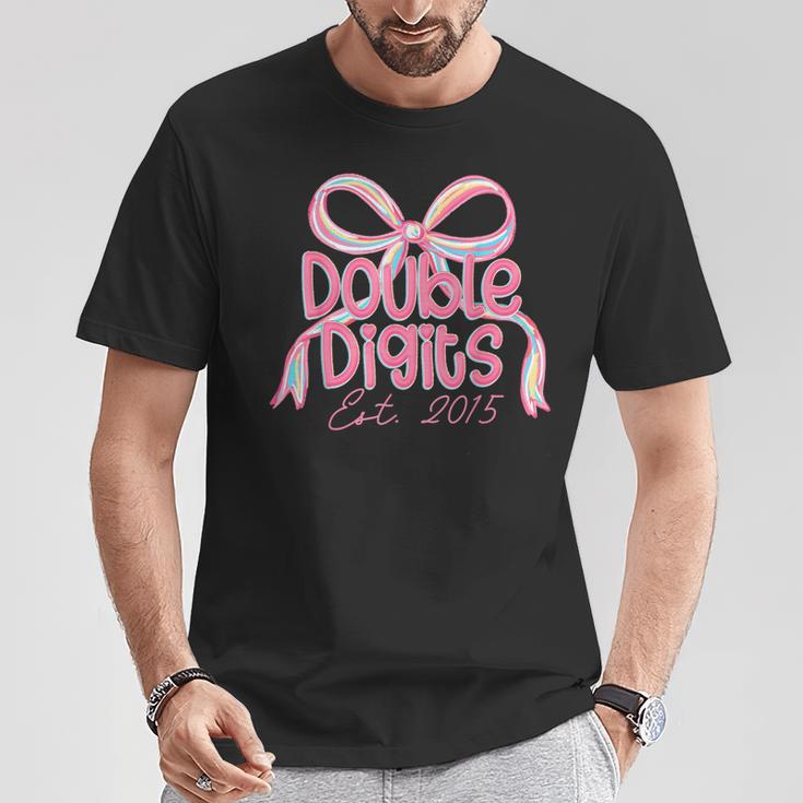 Coquette Pink Bow Ten Double Digits 10Th Birthday Est 2015 T-Shirt | Mazezy