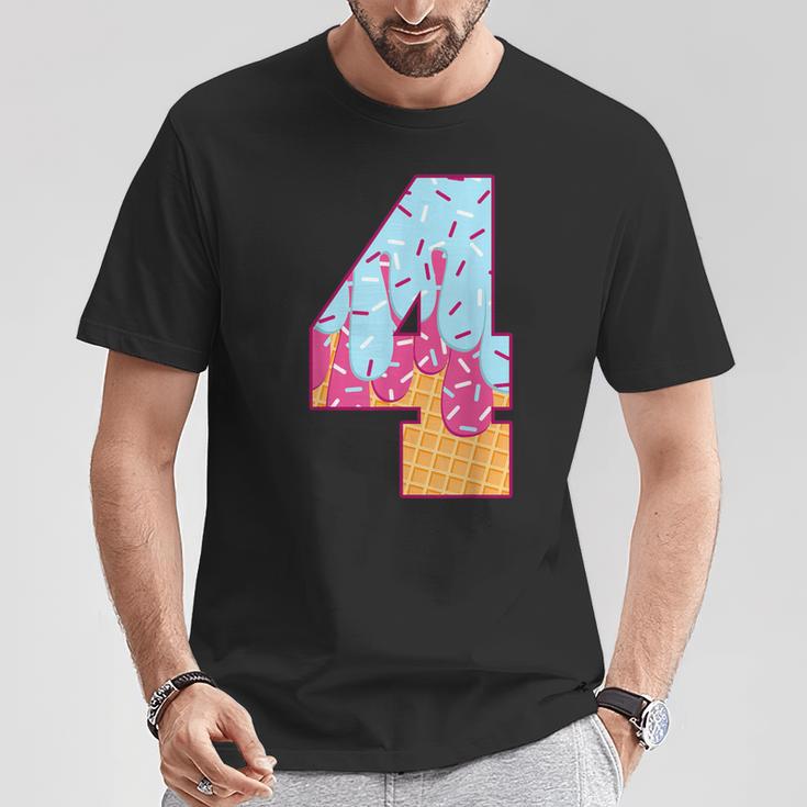 Number 4 Ice Cream Drip Matching Numbers Costume Meme T-Shirt - Seseable
