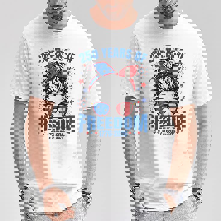 Usa 250Th Anniversary Messy Bun Celebrate 1776 2026 T-Shirt - Monsterry