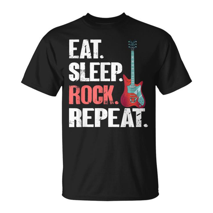 Eat Sleep Rock Repeat Electronic Rock Guitar T-Shirt | Mazezy