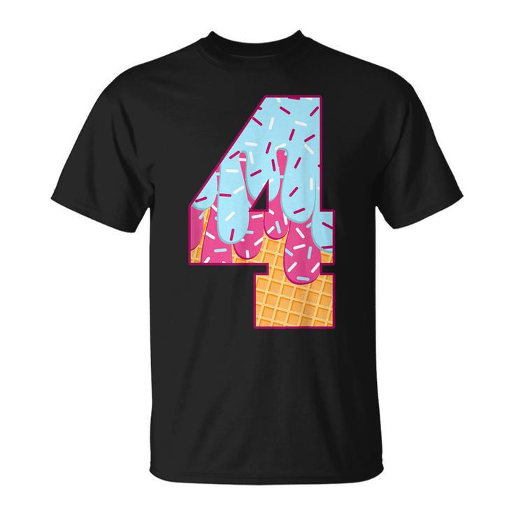 Number 4 Ice Cream Drip Matching Numbers Costume Meme T-Shirt - Seseable