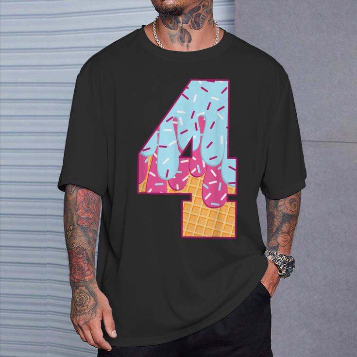 Number 4 Ice Cream Drip Matching Numbers Costume Meme T-Shirt - Seseable